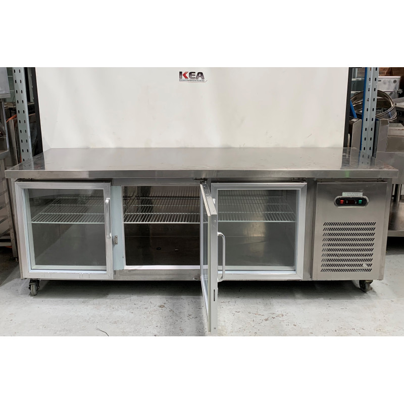 3 glass doors under bench fridge