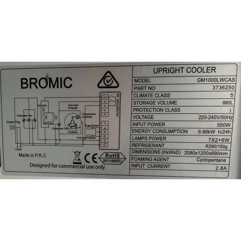Bromic GM1000LWCAS Display Fridge Cassette Flat Glass Door LED Ex-Disp