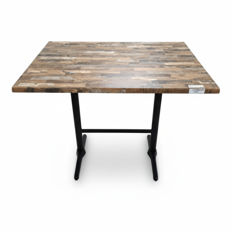 Used Werzalit Bar Table – Distressed Wood Top & Black Steel Base